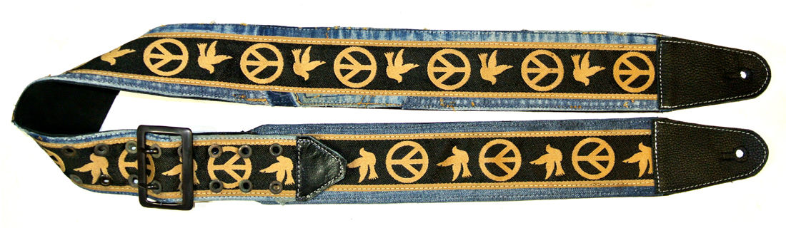 neil young old black guitar strap denim